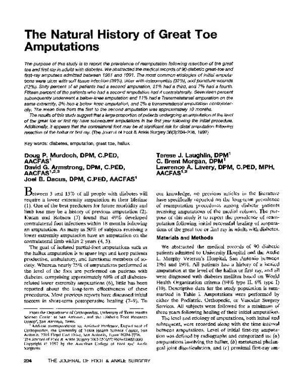 (PDF) The natural history of great toe amputations