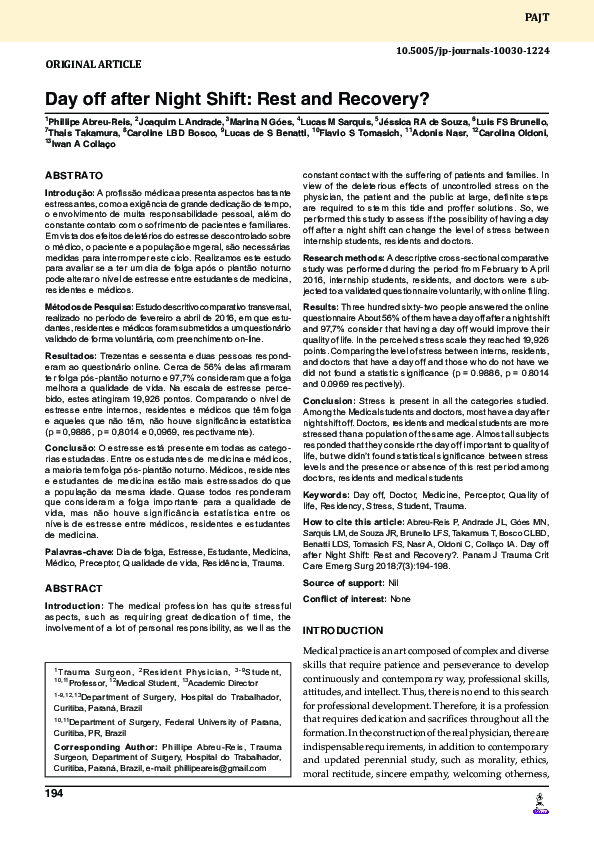(PDF) Day off after Night Shift: Rest and Recovery?