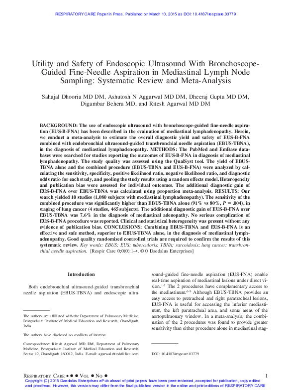 (PDF) Utility and Safety of Endoscopic Ultrasound With Bronchoscope-Guided Fine-Needle ...
