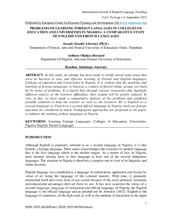 (PDF) PROBLEMS OF LEARNING FOREIGN LANGUAGES IN COLLEGES OF EDUCATION ...