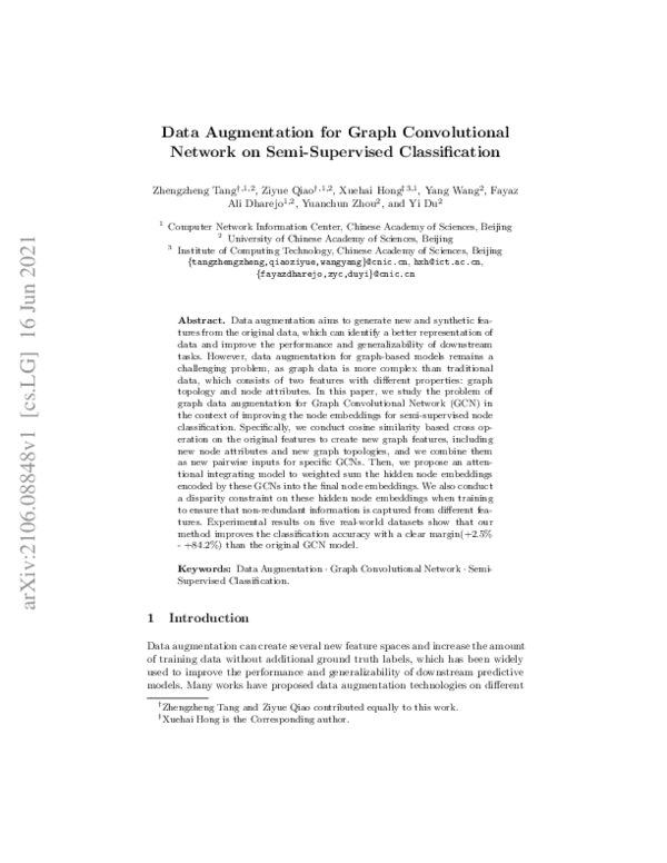 (PDF) Data Augmentation for Graph Convolutional Network on Semi-Supervised Classification