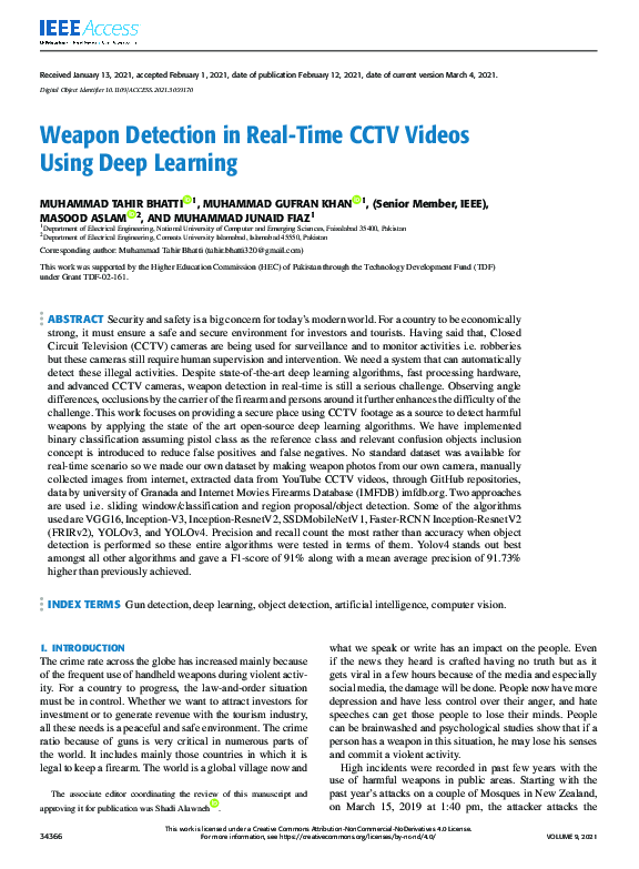 Pdf Weapon Detection In Real Time Cctv Videos Using Deep Learning