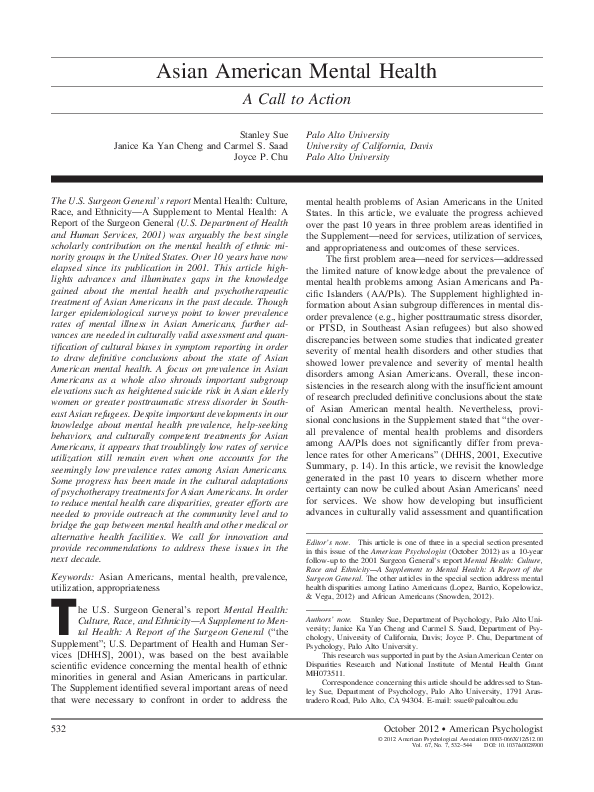 (PDF) Asian American mental health: A call to action