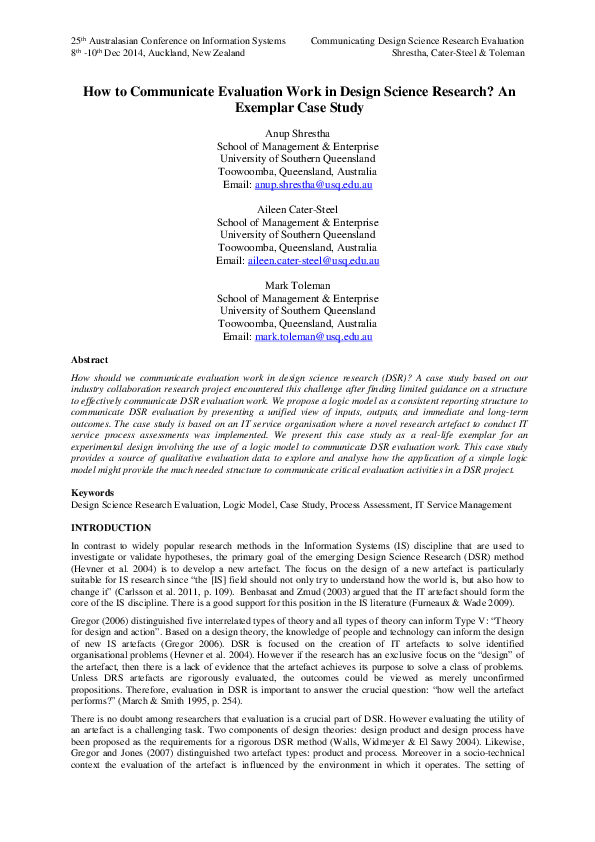 (PDF) How to communicate evaluation work in design science research? An ...