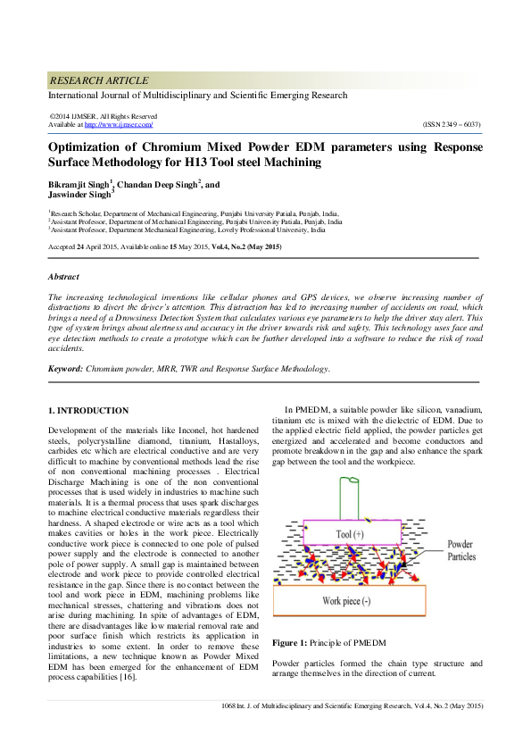 (PDF) Optimization of Chromium Mixed Powder EDM parameters using Response Surface Methodology ...