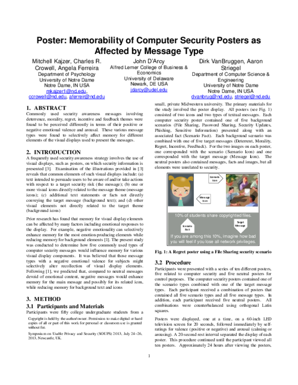 (PDF) Poster: Memorability of Computer Security Posters as Affected by ...