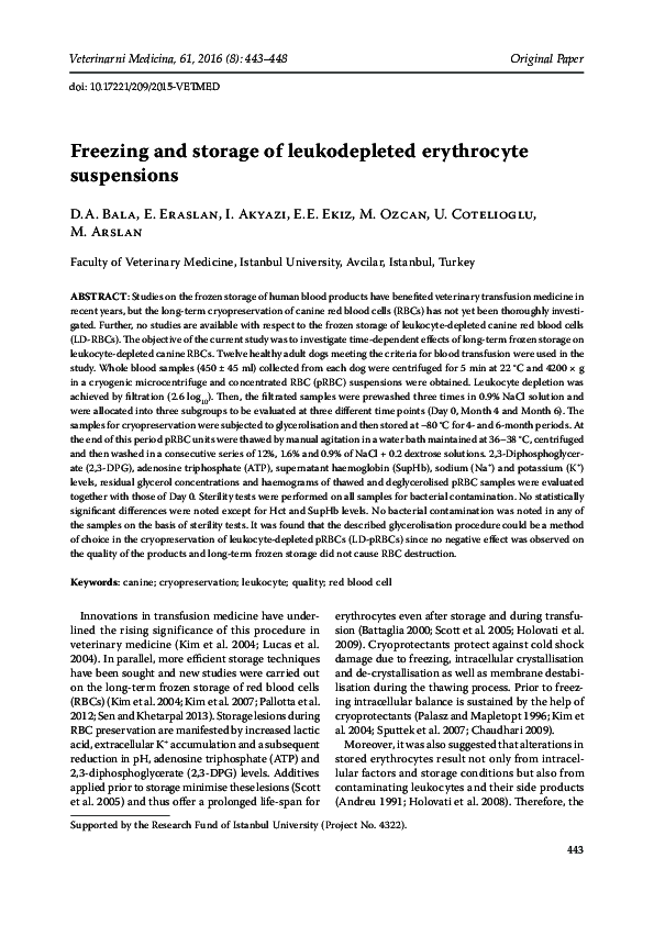 (PDF) Freezing and storage of leukodepleted erythrocyte suspensions