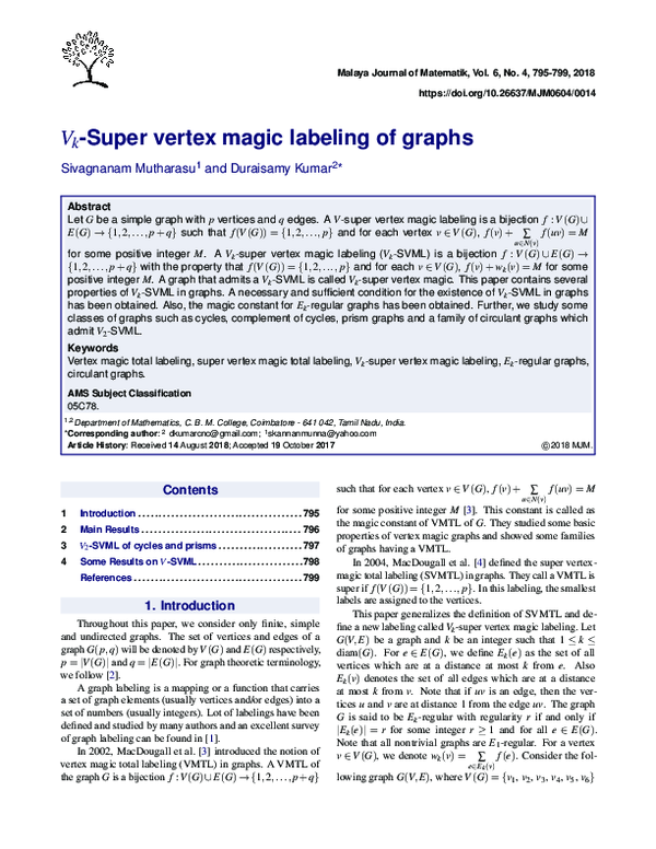 (PDF) $V_k$-Super vertex magic labeling of graphs