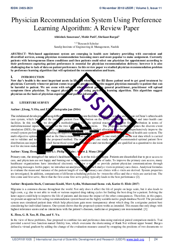 Pdf Physician Recommendation System Using Preference Learning Algorithm A Review Paper 