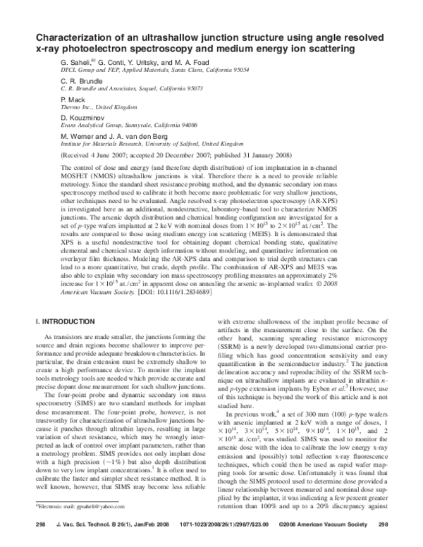 (PDF) Characterization of an ultrashallow junction structure using angle resolved x-ray ...