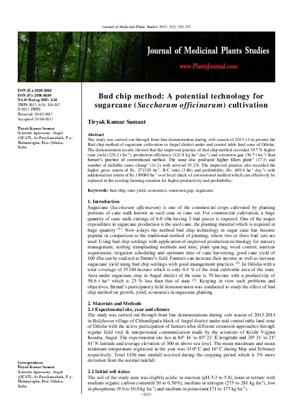 (PDF) Bud chip method: A potential technology for sugarcane (Saccharum ...
