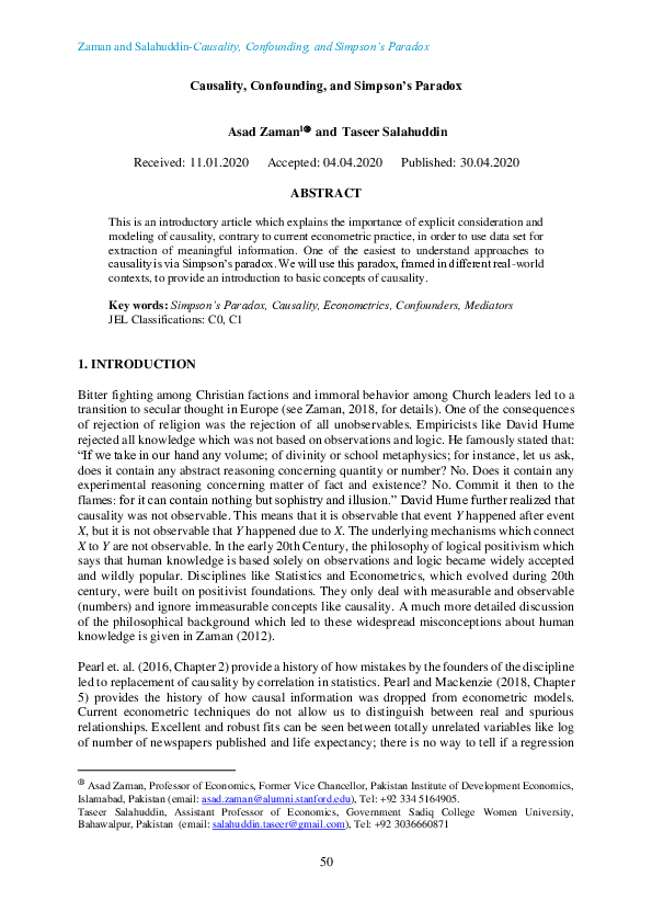 (PDF) Causality, Confounding, and Simpson’s Paradox