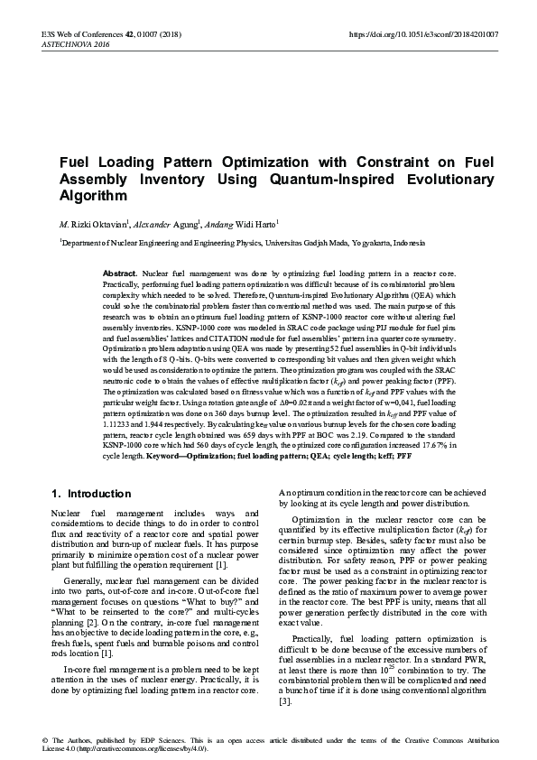 (PDF) Fuel Loading Pattern Optimization with Constraint on Fuel Assembly Inventory Using Quantum ...