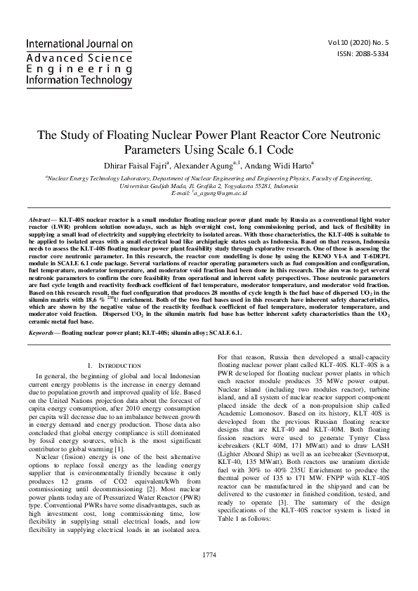 (PDF) The Study of Floating Nuclear Power Plant Reactor Core Neutronic ...