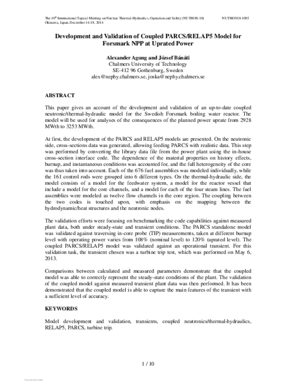 (PDF) Development and Validation of Coupled PARCS/RELAP5 Model for ...