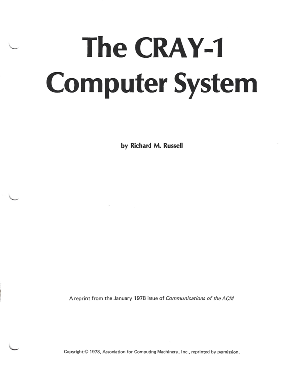 (PDF) The CRAY-1 computer system