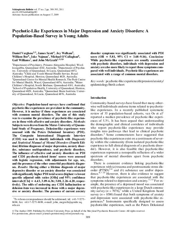 (PDF) Psychotic-Like Experiences in Major Depression and Anxiety Disorders: A Population-Based ...