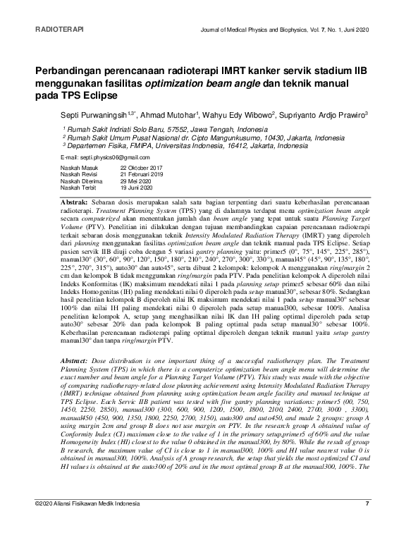 (PDF) Perbandingan perencanaan radioterapi IMRT kanker servik stadium ...