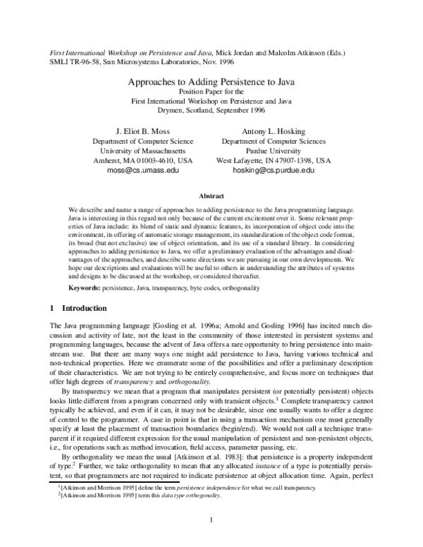 (PDF) Approaches to Adding Persistence to Java Position Paper for the First International ...