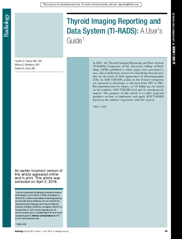 Pdf Thyroid Imaging Reporting And Data System Ti Rads A Users Guide