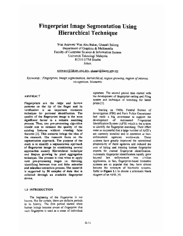 Pdf Fingerprint Image Segmentation Using Hierarchical Technique Wan Aezwani Wan Abu Bakar