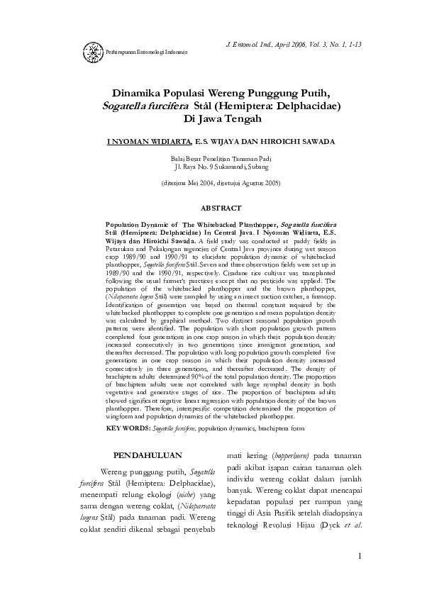 (PDF) Dinamika populasi wereng punggung putih, sogatella furcifera Stål ...