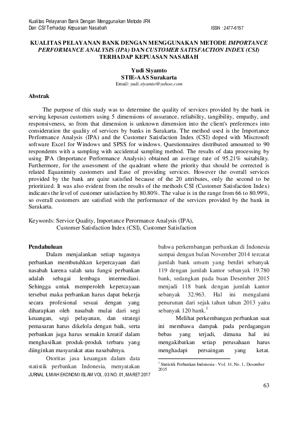 (PDF) Kualitas Pelayanan Bank Dengan Menggunakan Metode Importance Performance Analysis (Ipa ...