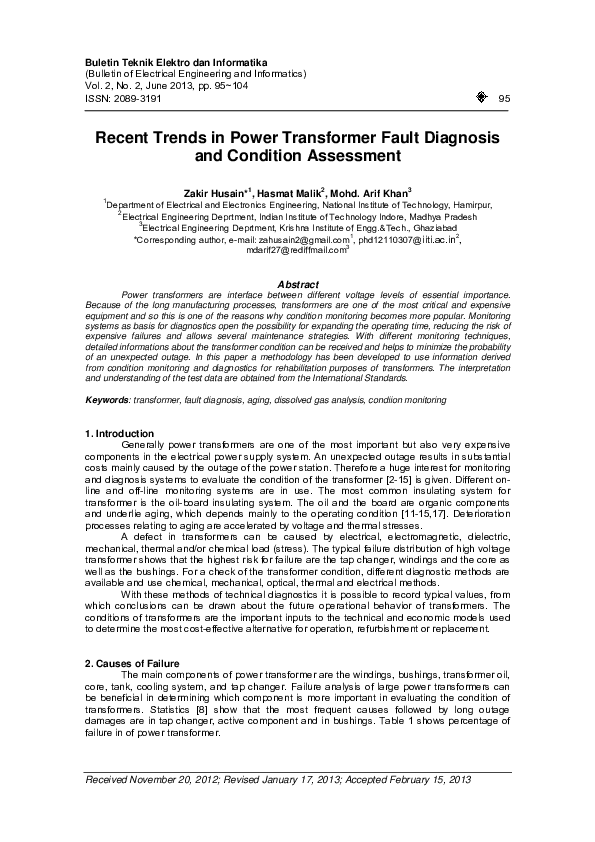 (PDF) Recent Trends in Power Transformer Fault Diagnosis and Condition Assessment