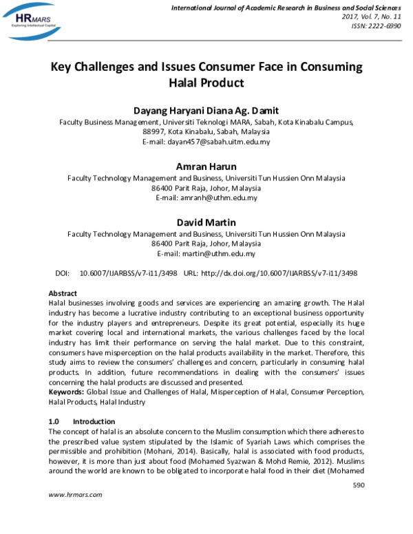 (PDF) Key Challenges and Issues Consumer Face in Consuming Halal Product