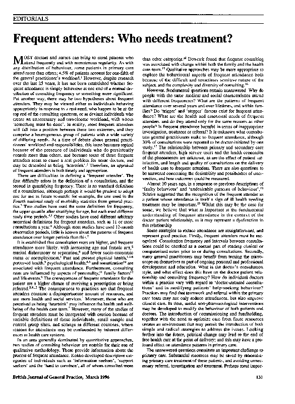 (PDF) Frequent attenders: who needs treatment?
