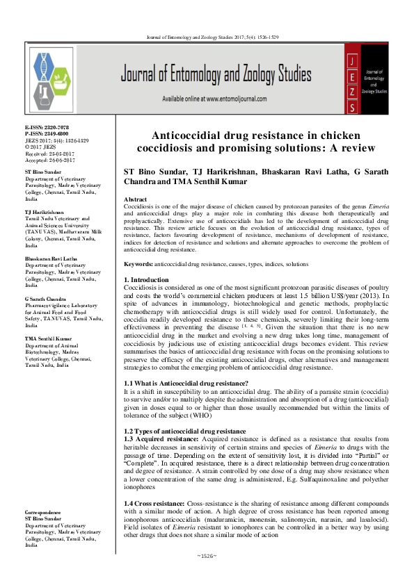 (PDF) Anticoccidial drug resistance in chicken coccidiosis and ...