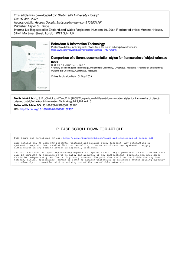 (PDF) Comparison of different documentation styles for frameworks of object-oriented code