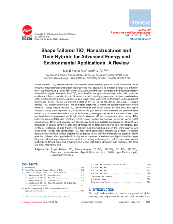 (PDF) Shape Tailored TiO2 Nanostructures and Their Hybrids for Advanced Energy and Environmental ...