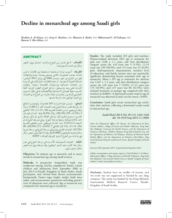 (PDF) Decline in menarcheal age among Saudi girls
