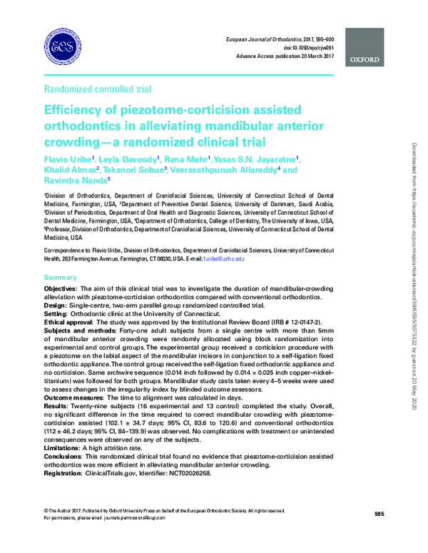 (PDF) Efficiency of piezotome-corticision assisted orthodontics in ...