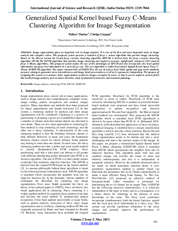 Pdf Generalized Spatial Kernel Based Fuzzy C Means Clustering