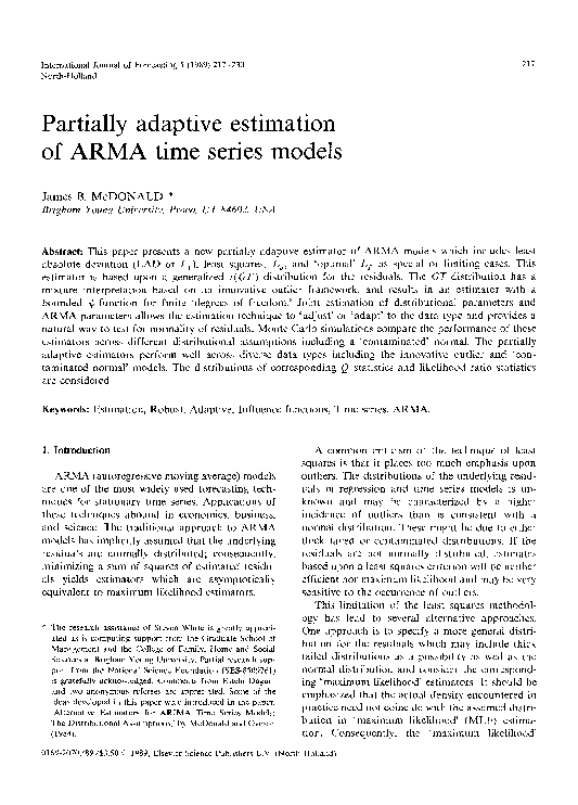 (PDF) Partially adaptive estimation of ARMA time series models