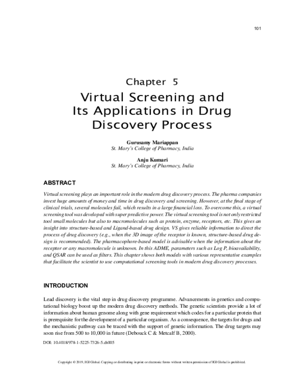 (PDF) Virtual Screening and Its Applications in Drug Discovery Process