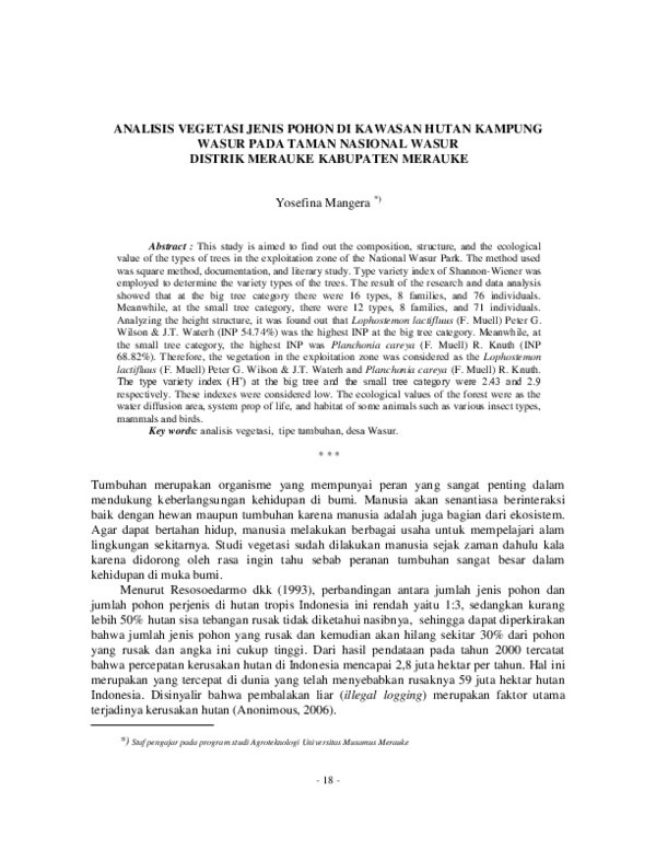 (PDF) Analisis Vegetasi Jenis Pohon DI Kawasan Hutan Kampung Wasur Pada ...