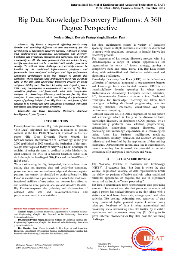 (PDF) Big Data Knowledge Discovery Platforms: A 360 Degree Perspective