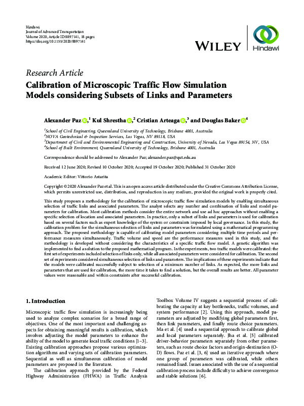 Pdf Calibration Of Microscopic Traffic Flow Simulation Models Considering Subsets Of Links And