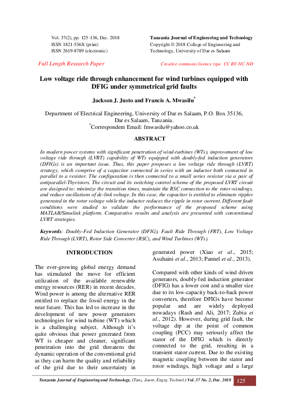 (PDF) Low voltage ride through enhancement for wind turbines equipped with DFIG under ...