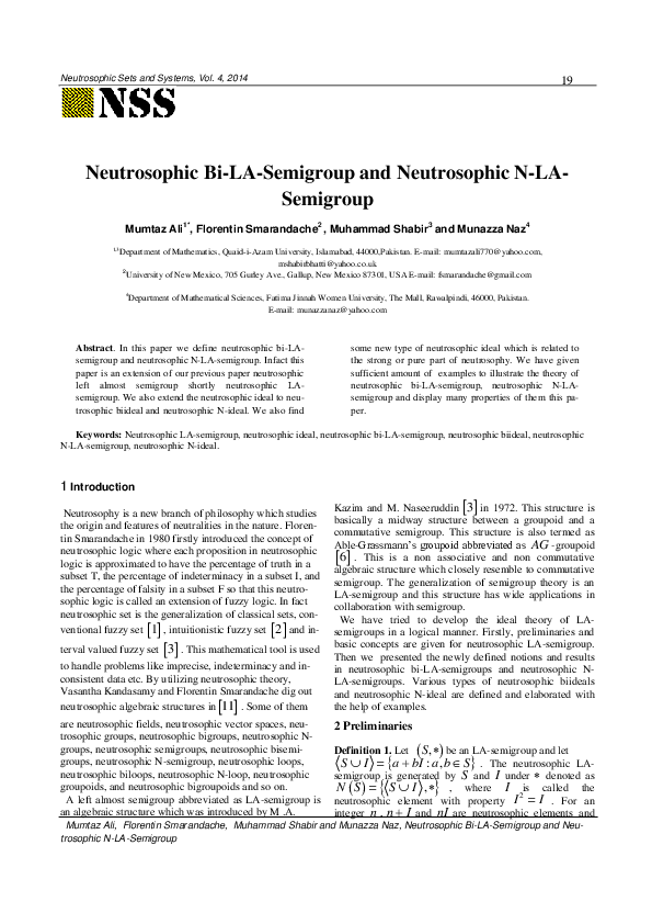 (PDF) Neutrosophic Bi-LA-Semigroup and Neutrosophic N-LA- Semigroup