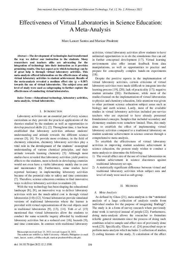(PDF) Effectiveness of Virtual Laboratories in Science Education: A ...