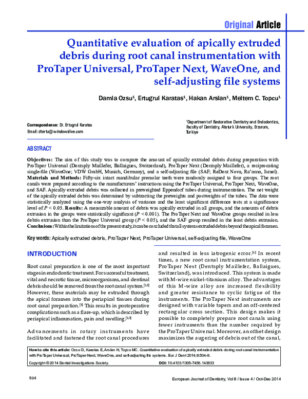 (PDF) Quantitative evaluation of apically extruded debris during root ...