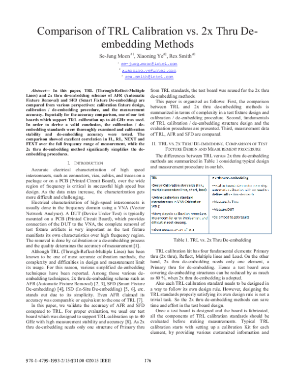 (PDF) Comparison of TRL calibration vs. 2x thru de-embedding methods