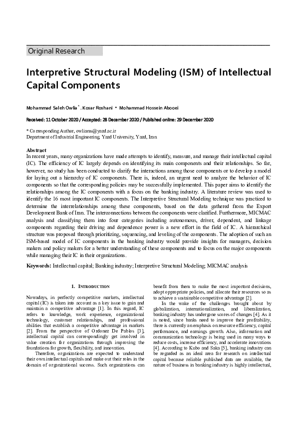 (PDF) Interpretive Structural Modeling (ISM) of Intellectual Capital Components