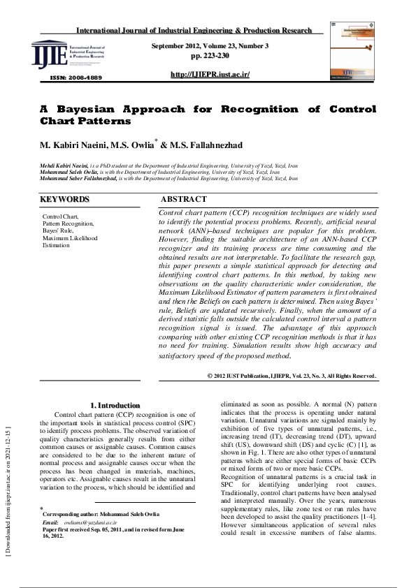 (PDF) A Bayesian Approach for Recognition of Control Chart Patterns