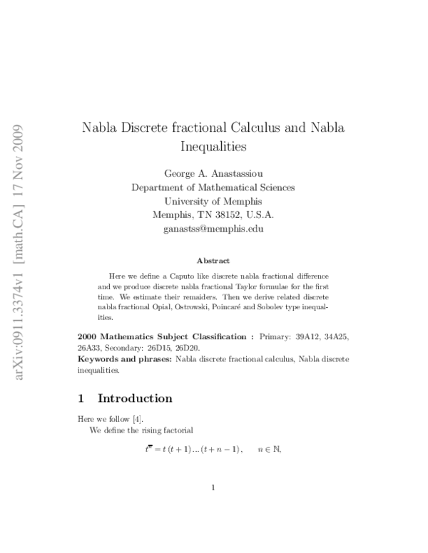(PDF) Nabla Discrete fractional Calculus and Nabla Inequalities