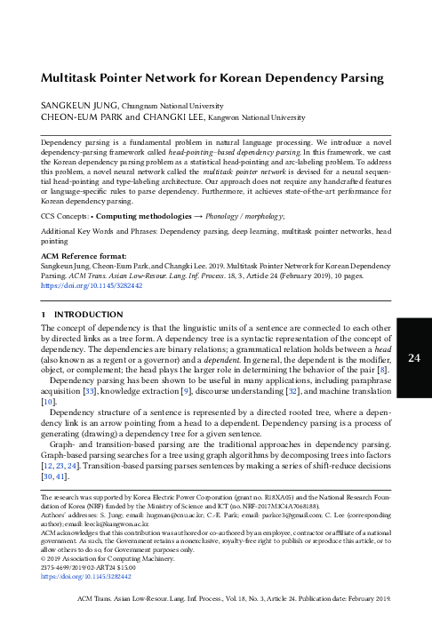 (PDF) Multitask Pointer Network for Korean Dependency Parsing